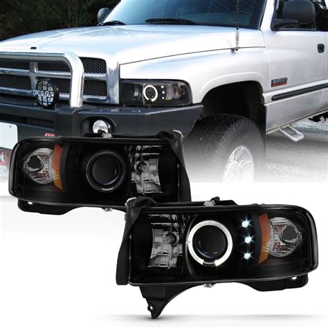 Black Smoked 1994 2001 Dodge Ram 1500 Led Halo Projector Headlights