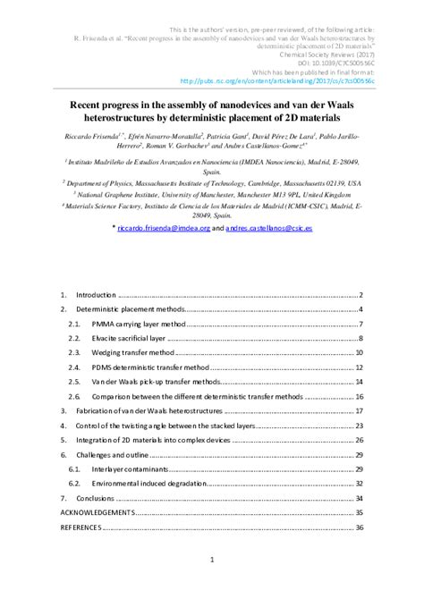 Pdf Recent Progress In The Assembly Of Nanodevices And Van Der Waals Heterostructures By