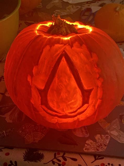 Tried My Hand At Carving The Assassin Symbol On A Pumpkin R