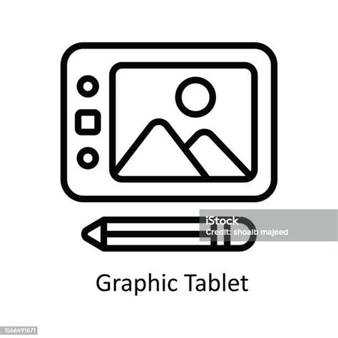 그래픽 태블릿 벡터 개요 아이콘 디자인 그림입니다 흰색 배경에 멀티미디어 기호 Eps 10 파일 교열 담당자에 대한 스톡 벡터