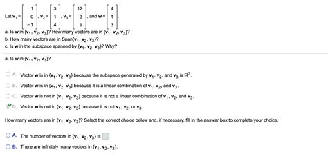 Solved 12 1 Let V1 And W 3 V3 4 3 1 A Is W In V1 V2