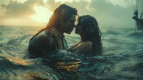 Premium Photo Oceanic Romance A Mermaid And Sailor Legendary Kiss