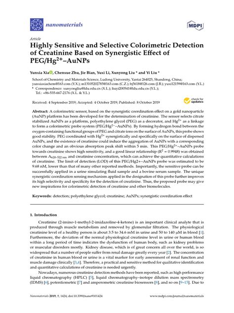 Highly Sensitive And Selective Colorimetric Detection Of Creatinine Based On Synergistic Effect