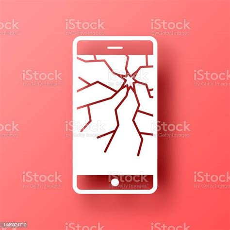깨진 화면이있는 스마트 폰 그림자가 있는 빨간색 배경의 아이콘 3차원 형태에 대한 스톡 벡터 아트 및 기타 이미지 3차원 형태 개념 고장 Istock