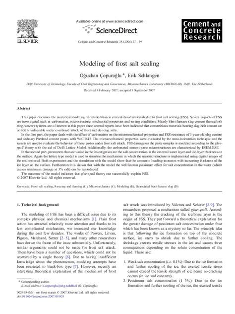 Pdf Modeling Of Frost Salt Scaling