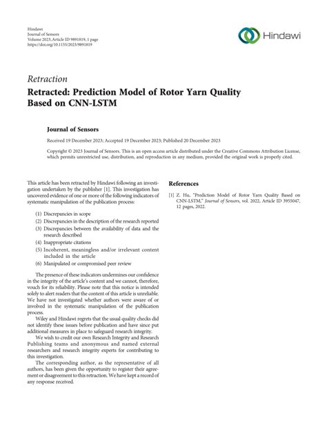 Pdf Retracted Prediction Model Of Rotor Yarn Quality Based On Cnn Lstm