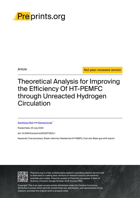 Pdf Theoretical Analysis For Improving The Efficiency Of Ht Pemfc