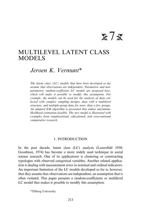 Pdf Multilevel Latent Class Models
