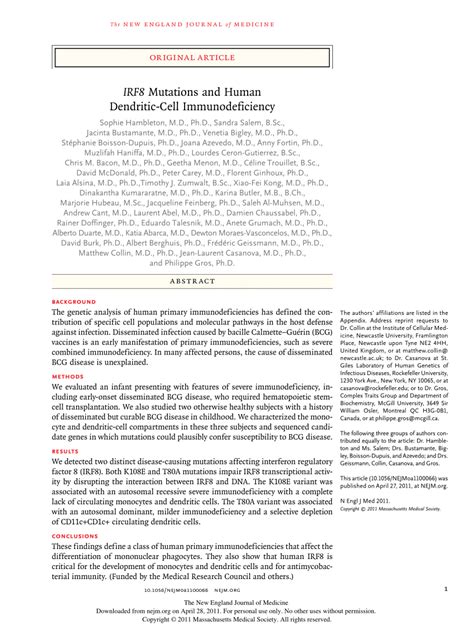 Pdf Irf8 Mutations And Human Dendritic Cell Immunodeficiency