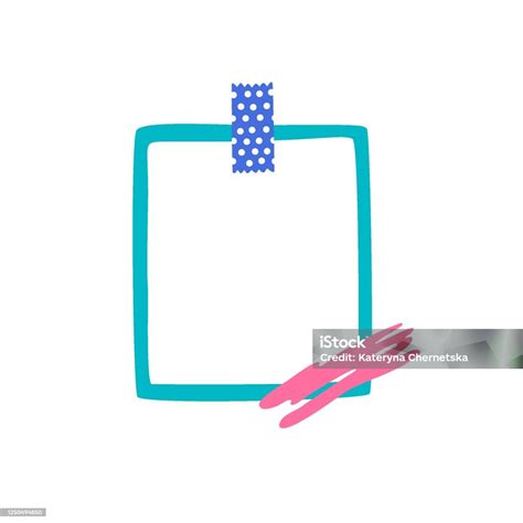 평평한 손으로 그린 벡터 종이 스티커 와시 테이프 브러시 스트로크 또는 흰색 배경에 페인트 얼룩 미리 알림 노트 개념 텍스트 공간 0명에 대한 스톡 벡터 아트 및 기타