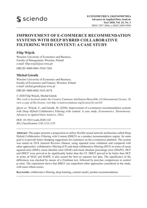 Pdf Improvement Of E Commerce Recommendation Systems With Deep Hybrid Collaborative Filtering