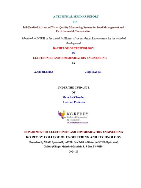 Nithyas Tech Project Pdf Water Quality Internet Of Things
