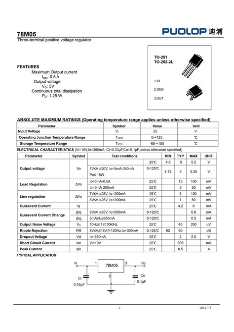 78m05 Positive Voltage Regulator To 252