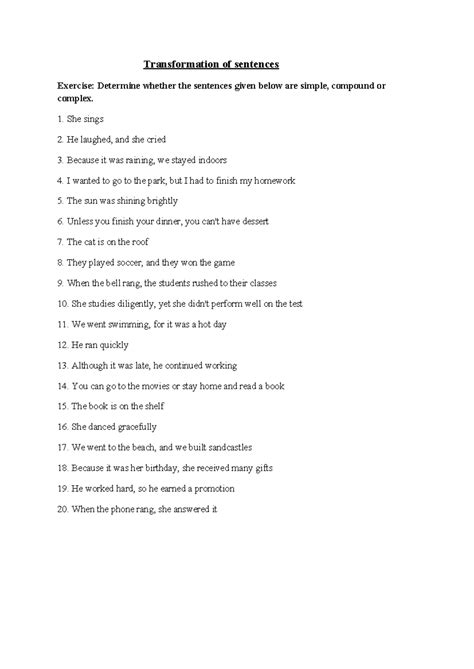 Transformation Of Sentences Transformation Of Sentences Exercise Determine Whether The