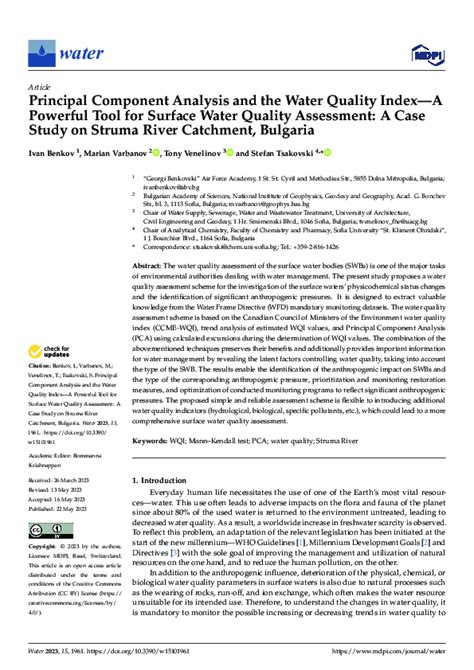 Pdf Principal Component Analysis And The Water Quality Index—a