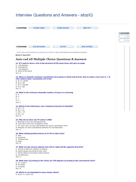 Auto Cad 2d Multiple Choice Questions And Answers Interview Questions