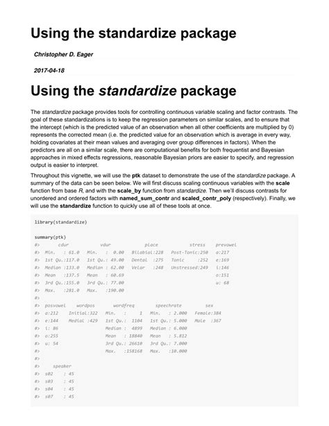 Pdf Standardize Tools For Standardizing Variables For Regression In R