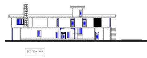 The Front Cut Section View Of The 35x15m Luxury Villa Building Autocad Drawing