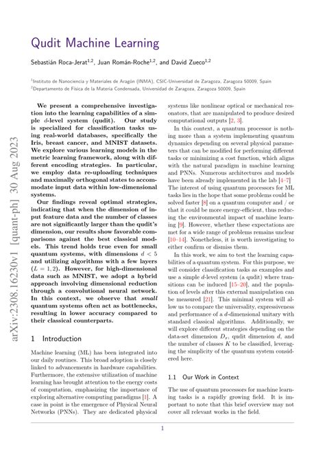 Pdf Qudit Machine Learning