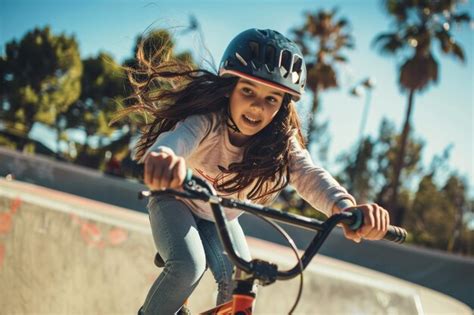 Premium Photo Young Girl Skateboarding At Skate Park
