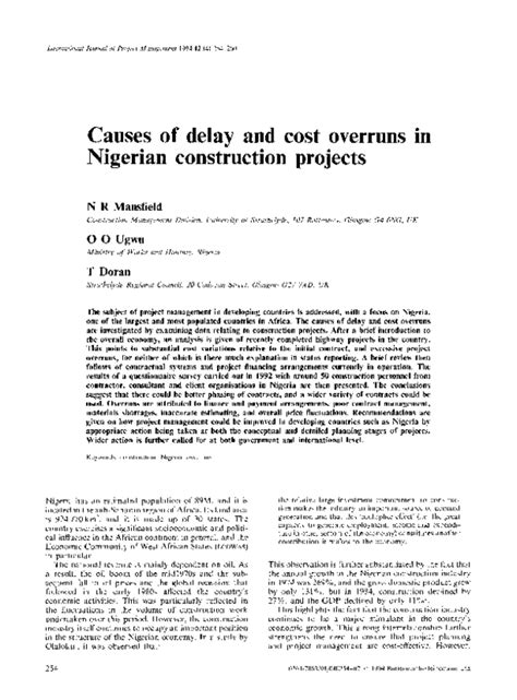 Pdf Causes Of Delay And Cost Overruns In Nigerian Construction Projects