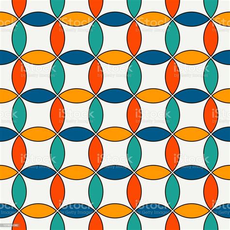 겹치는 원이 있는 생생한 추상적 배경입니다 꽃잎 모티프 클래식 기하학적 장식이있는 매끄러운 패턴 다층 효과에 대한 스톡 벡터