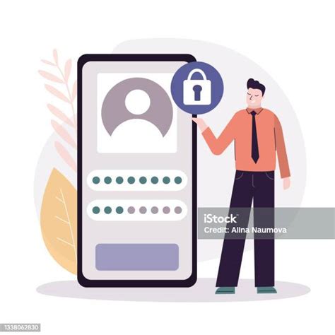 남자는 웹 사이트에 온라인으로 등록합니다 개인 데이터 보호 및 보안 로그인 개념 사용자가 안전한 로그인 및 암호를 사용합니다 일러스트레이션에 대한 스톡 벡터 아트 및 기타