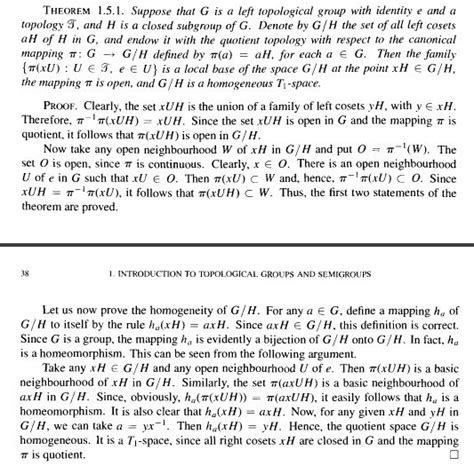 General Topology Question About Quotient Space Regarding The Left Coset Space Of Group G