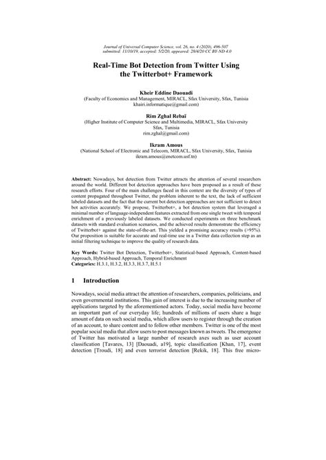 Pdf Real Time Bot Detection From Twitter Using The Twitterbot Framework
