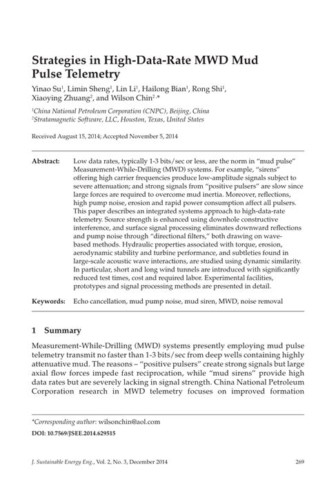 Pdf Strategies In High Data Rate Mwd Mud Pulse Telemetry