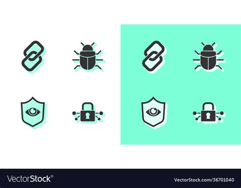 Set Cyber Security Chain Link Shield And Eye Vector Image