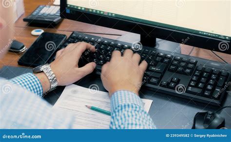 Man Typing On Computer Keyboard Office Worker During Work Stock Footage Video Of Document