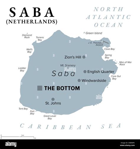 Saba Island Of The Caribbean Netherlands Gray Political Map With