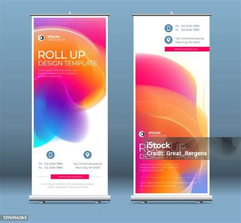 롤업 배너 스탠드 프리젠 테이션 개념 기업 비즈니스는 템플릿 배경을 롤업합니다 수직 템플릿 광고판 배너 스탠드 또는 플래그 디자인 레이아웃 컨퍼런스 포럼 상점 포스터 팝업