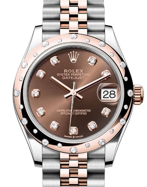 Rolex Datejust 31 Rose Goldsteel Rose Diamond Dial And Fluted Bezel