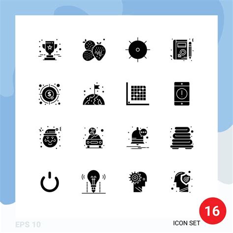 set of 16 commercial solid glyphs pack for dollar analysis control