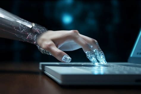 Impersonal Hand Of Robot Touch Coding Monitor Science