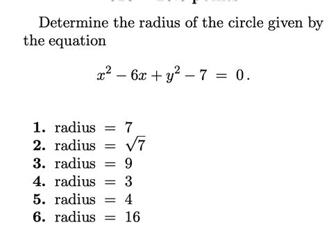 Solved Determine The Radius Of The Circle Given By The Chegg Com