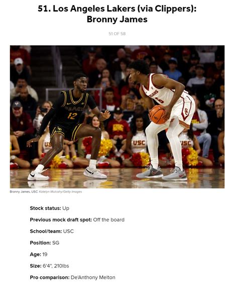 美媒预测湖人51顺位选布朗尼：模板梅尔顿 詹姆斯愿望达成放弃退役？ 球迷屋