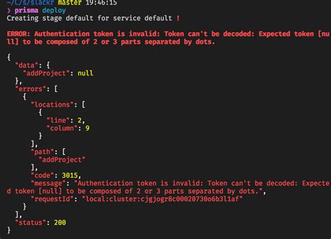 Authentication Token Is Invalid Token Can T Be Decoded Expected Token Null To Be Composed Of