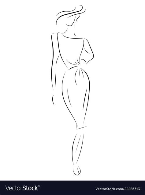 Girl In A Dress Linear Outlines Of Female Vector Image