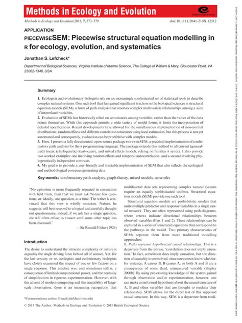methods ecol evol 2015 lefcheck piecewisesem piecewise structural
