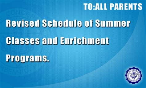 Schedule Of Make Up Classes For Summer Classes Suspended On April 23