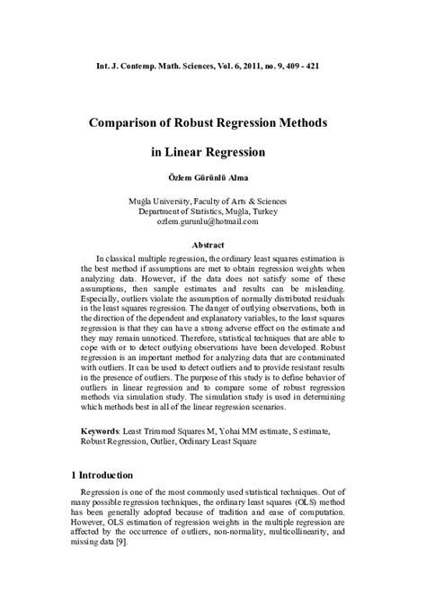 Pdf Comparison Of Robust Regression Methods In Linear Regression