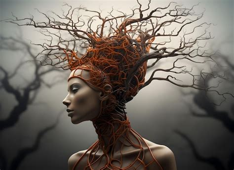 A Woman With Red Hair And A Tree With Roots That Has Roots Premium AI Generated Image