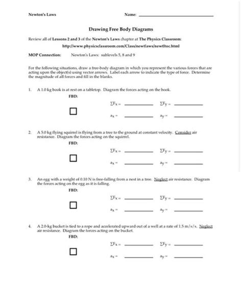 Drawing Free Body Diagrams Worksheet Answers