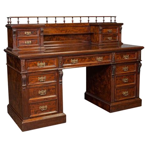 Grand Antique Executive Desk English Satinwood 13 Drawer Office