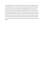 Lithium Pdf Lithium The Lightest Metal And A Highly Reactive Element Was First Discovered By