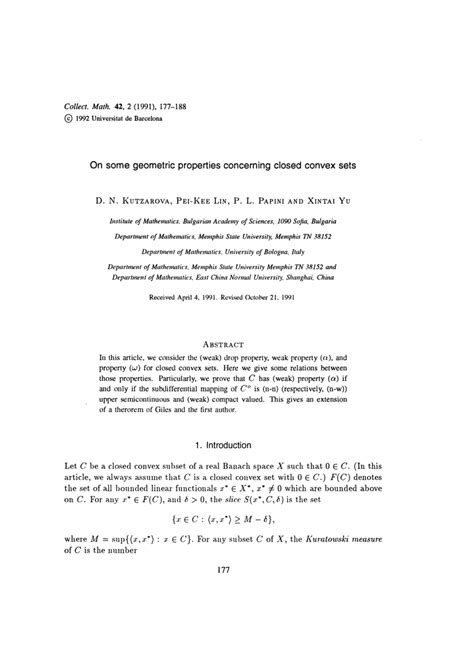 Pdf On Some Geometric Properties Concerning Closed Convex Sets