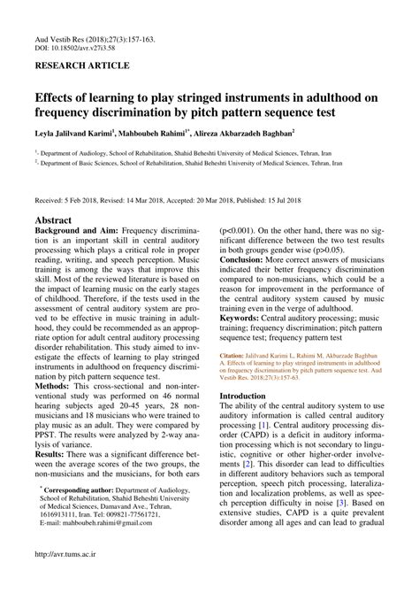 PDF Effects Of Learning To Play Stringed Instruments In Adulthood On Frequency Discrimination
